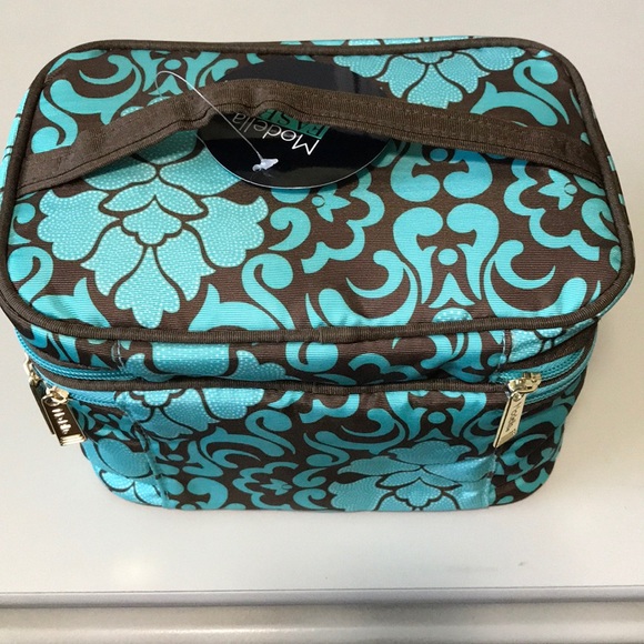 Modella | Bags | Modella Teal Brown Brocade Cosmetic Train Case | Poshmark
